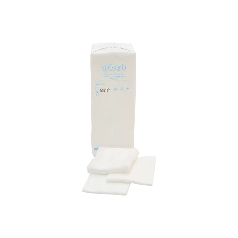 7.5cm x 7.5cm 4Ply Sofsorb Non-woven Swabs Pack of 200 – UKMEDI