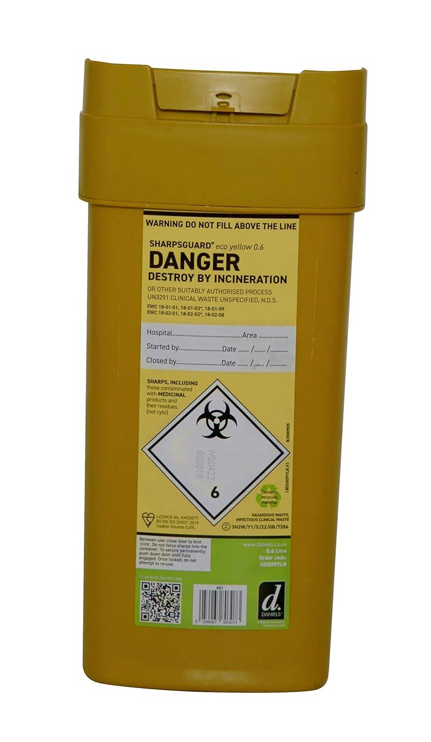 0.6 Litre Sharpsguard Yellow Sharps Bin – UKMEDI