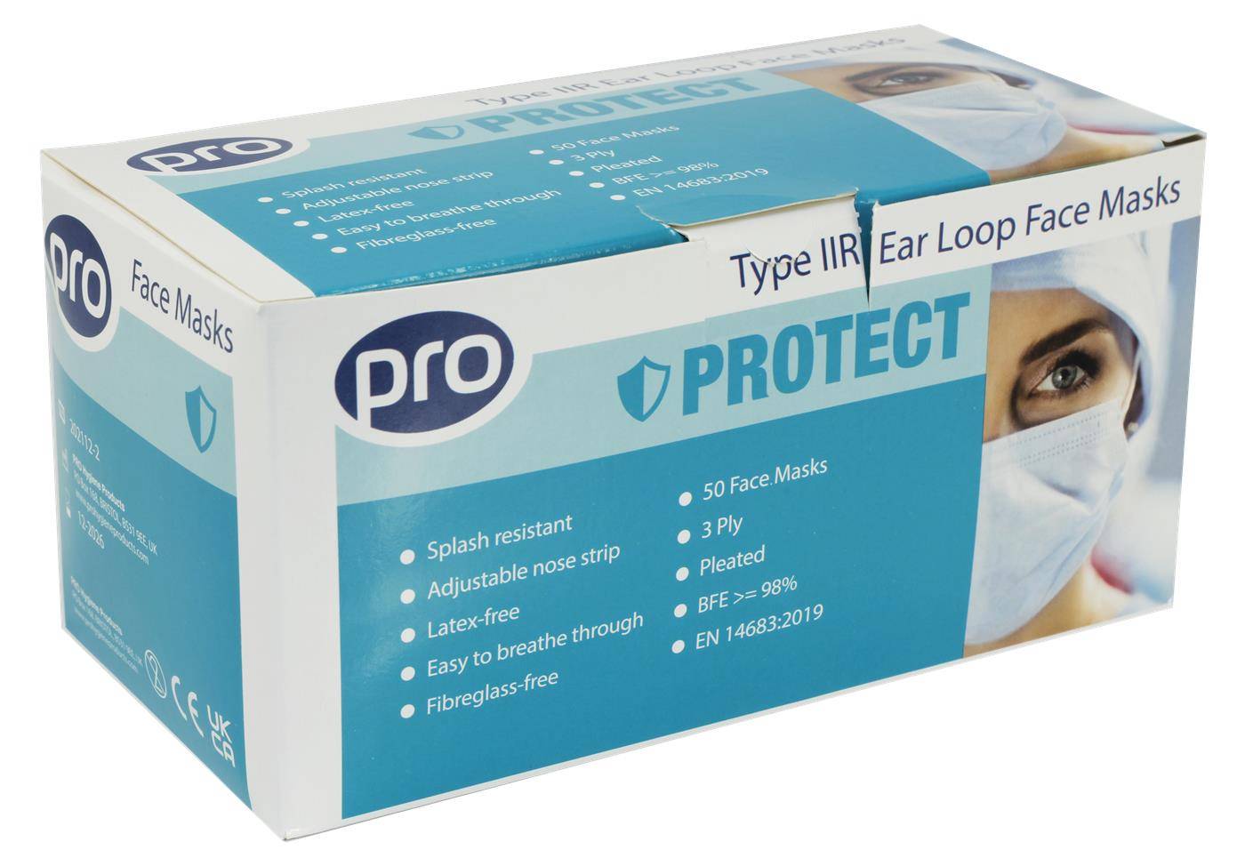 PRO Type IIR Ear Loop Face Mask Fluid Resistant Pack of 50 – UKMEDI