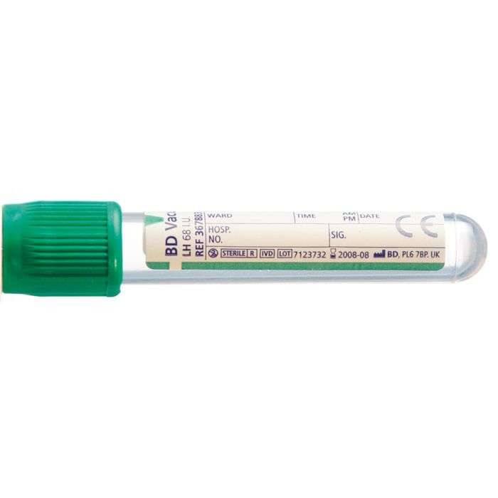 BD Vacutainer 6ml Plastic Lithium Heparin Tube Green Hemogard Closure ...