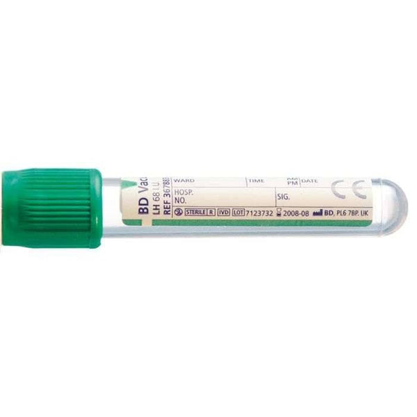 BD Vacutainer 6ml Plastic Lithium Heparin Tube Green Hemogard Closure ...