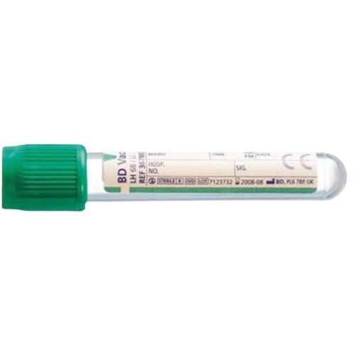 BD Vacutainer 4ml Plastic Lithium Heparin Tube, Green Hemogard Closure ...