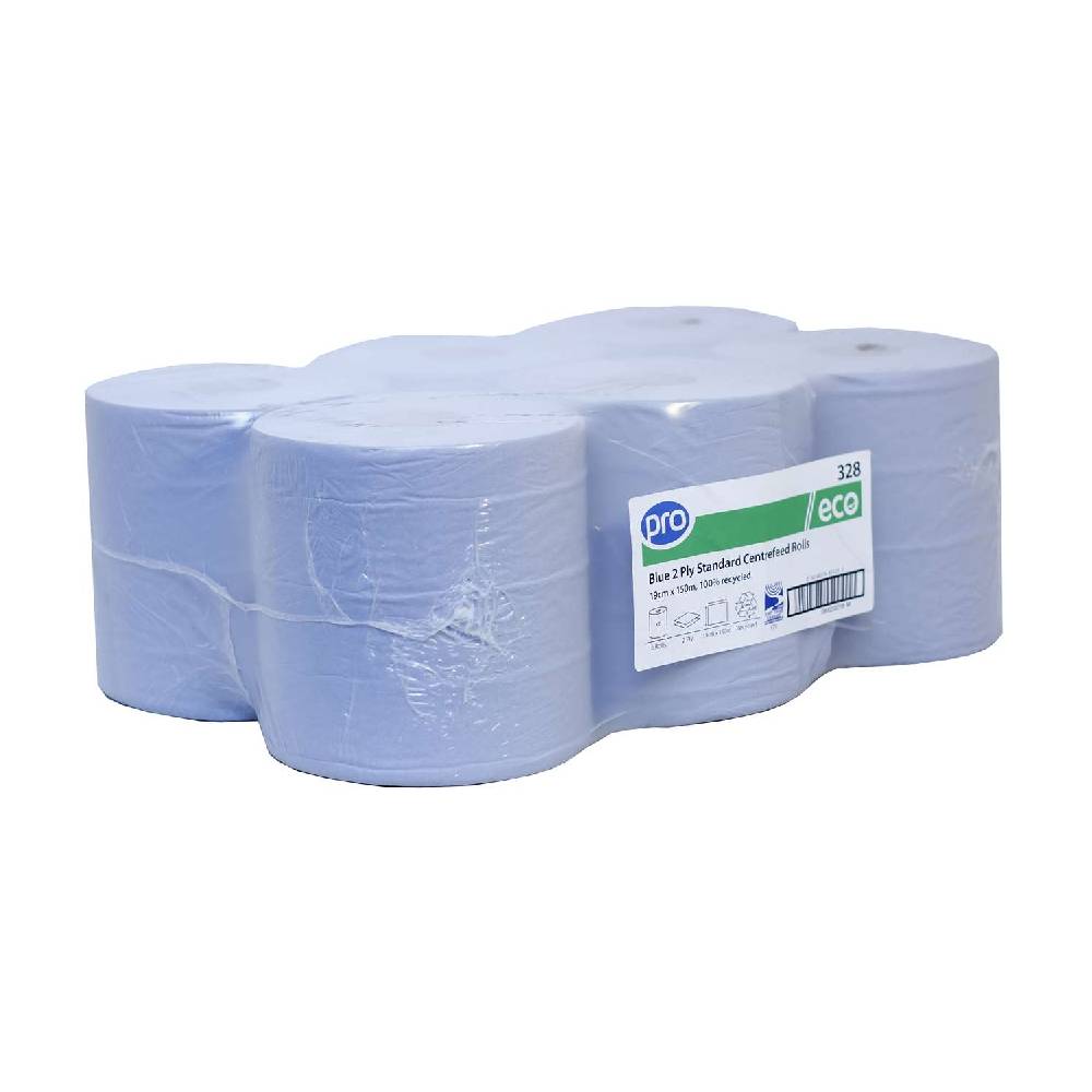 19cm x 150m PRO Blue 2 Ply Centrefeed Roll Pack of 6 – UKMEDI