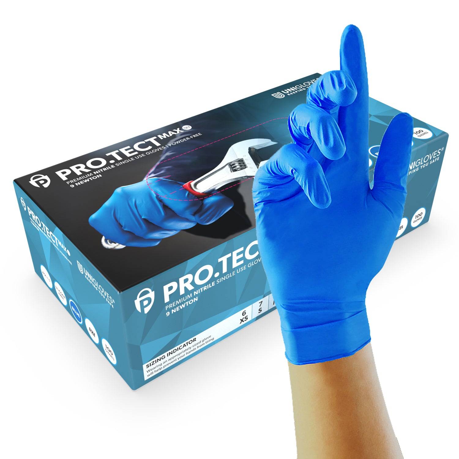 PRO.TECT Max 9N Nitriile Blue Gloves Extra Strong Box of 100 UKMEDI