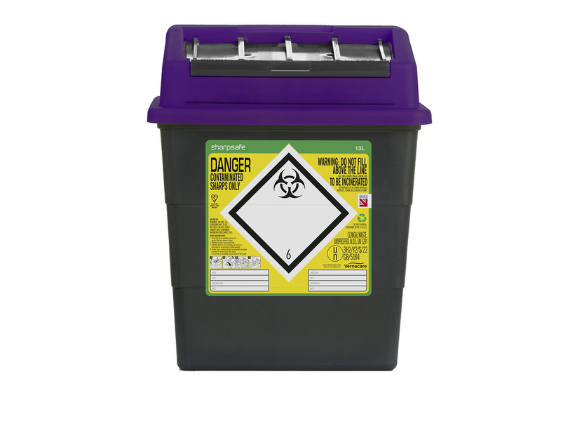 13 Litre Sharpsafe Grey Sharps Bin Purple Lid – UKMEDI