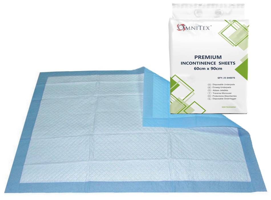 Omnitex 60cm x 90cm Premium Disposable Bed Incontinence Sheets Pack of ...