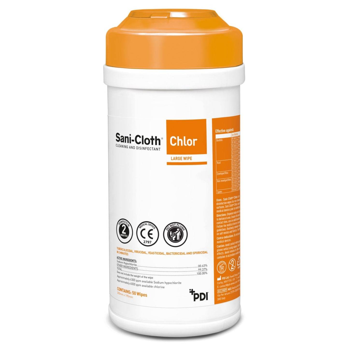 Sani–Cloth Chlor Disinfecant Wipes Tube of 50 – UKMEDI
